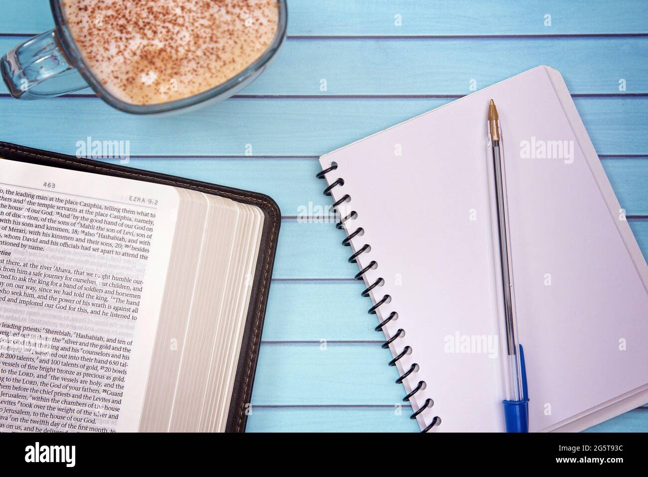 A Bible on a Wooden Table Set out for a Personal Bible Study Stock ...