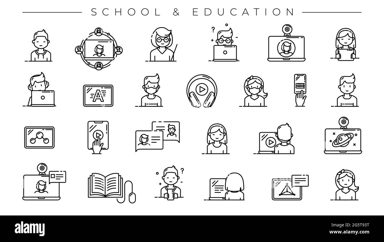 School boy icon flat Black and White Stock Photos & Images - Alamy