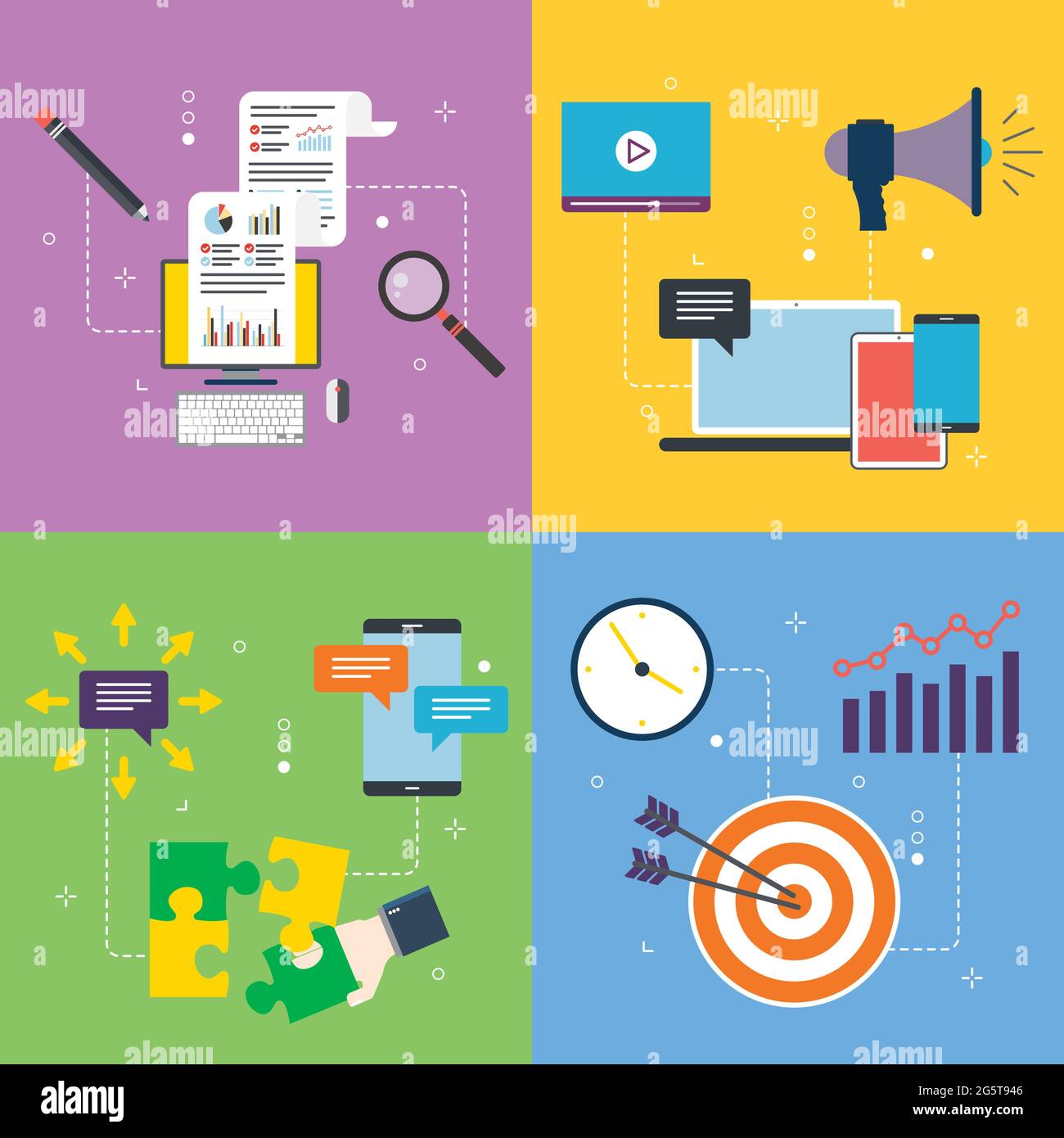 Marketing, strategy, analysis, communication and business icons ...