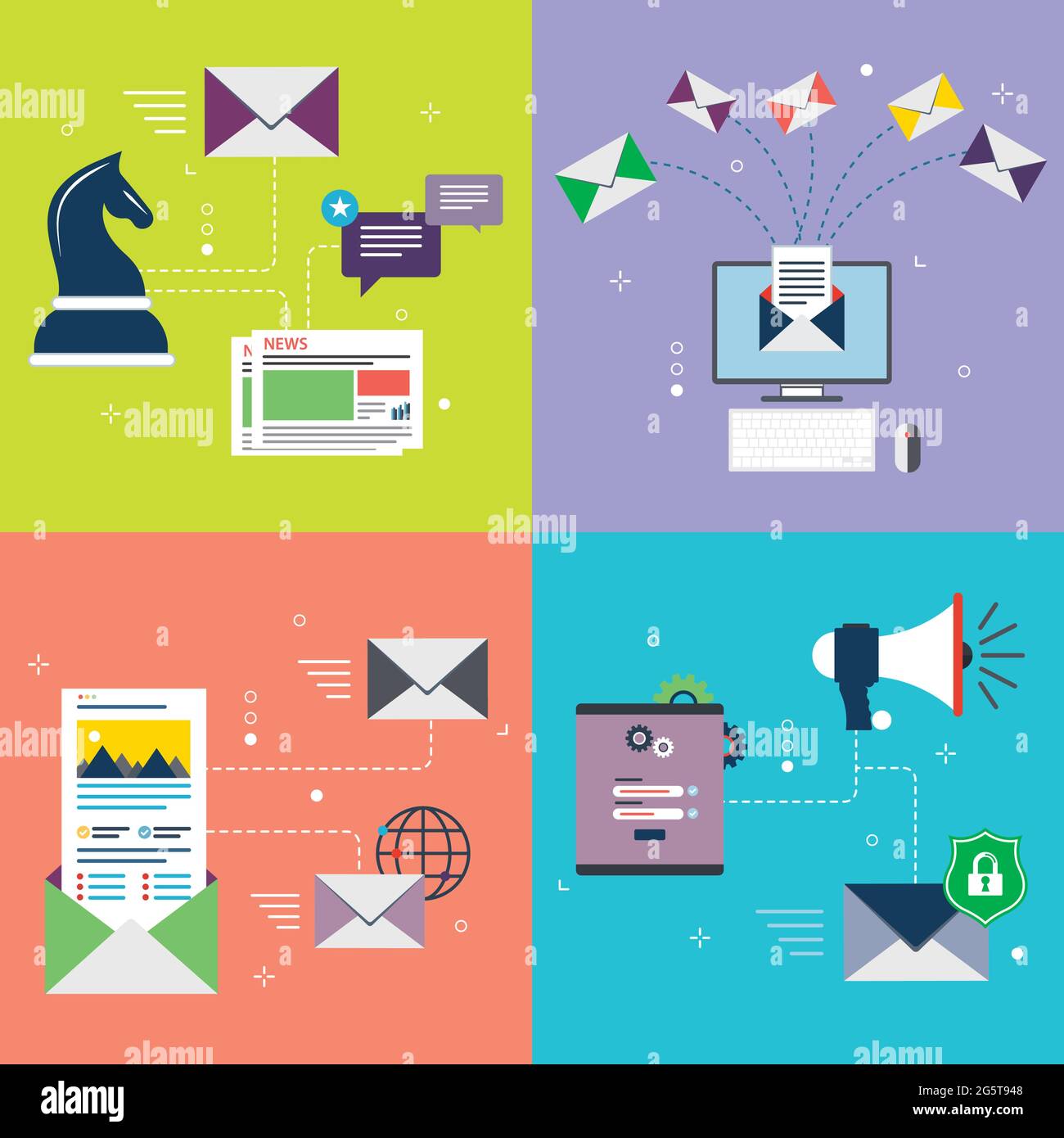 Strategy, communication, safety, marketing and business icons. Concepts ...