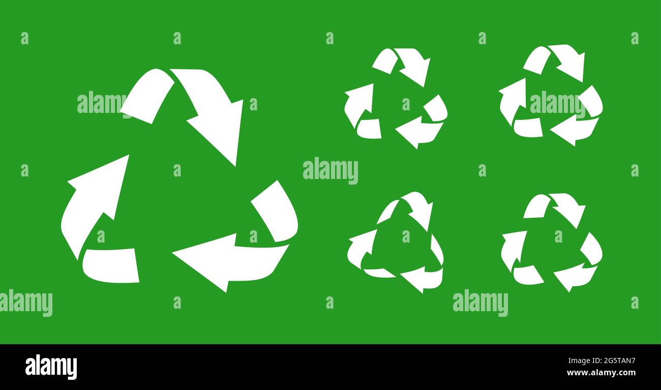 Set of white silhouette triangular recycling symbols. Icons ...