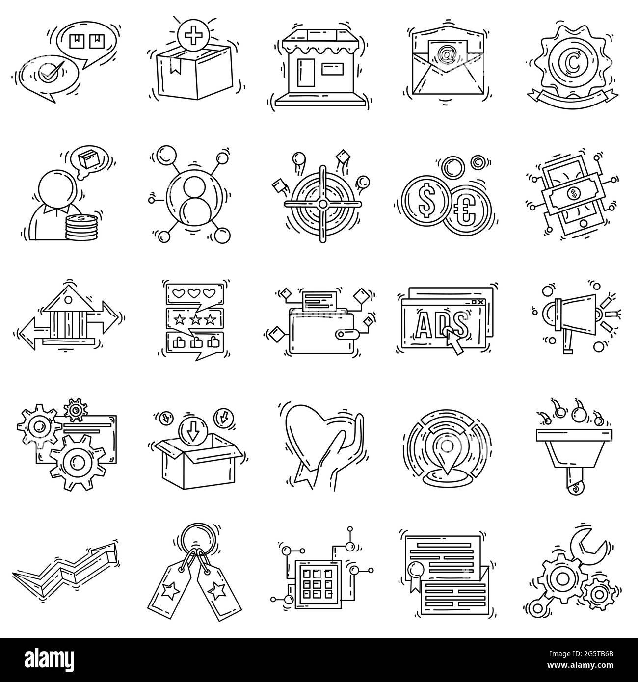 Ecommerce icon set. hand drawn icon set, outline black, doodle icon, vector icon design Stock ...