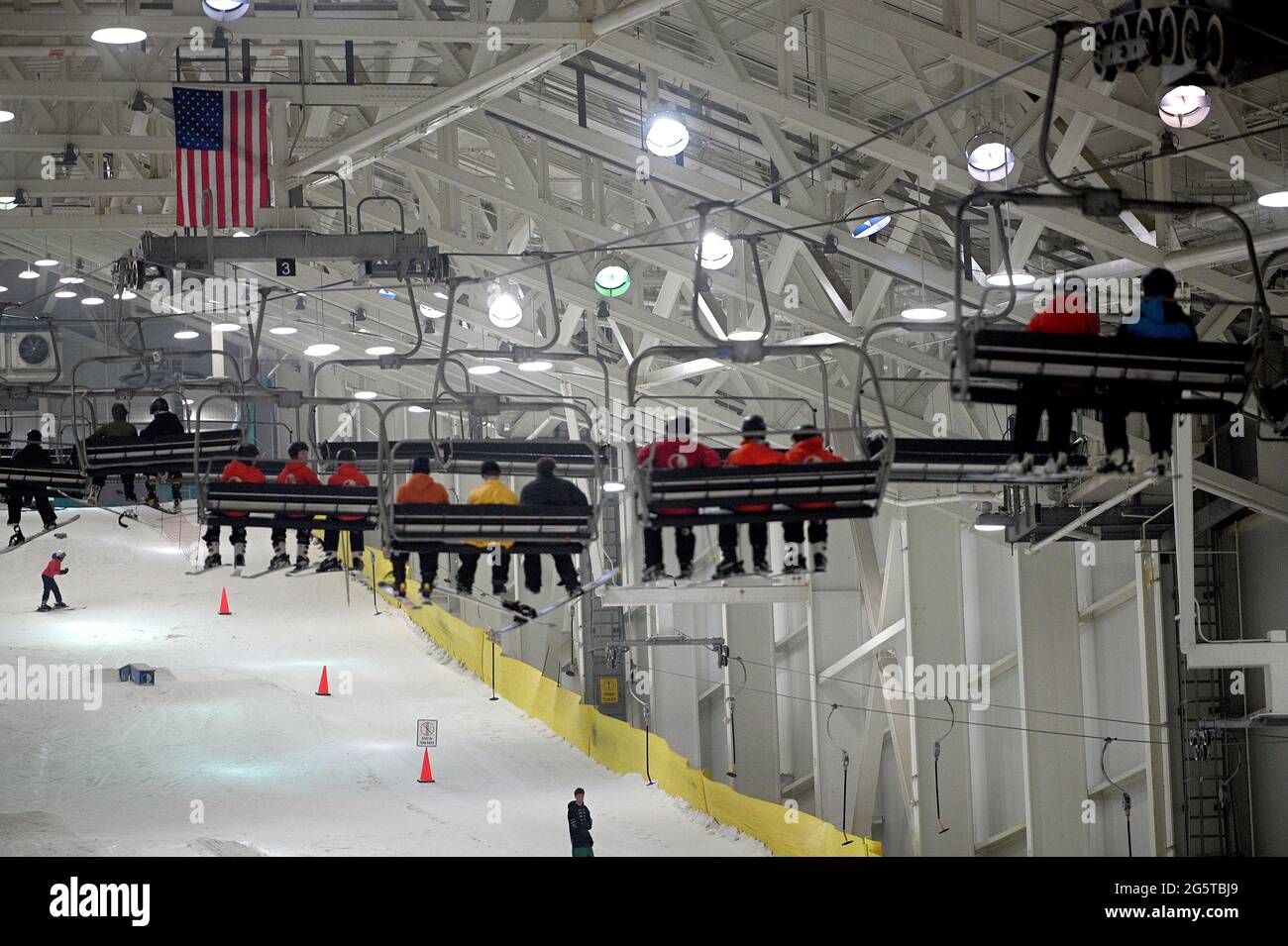 East Rutherford, USA. 29th June, 2021. A skier ride a chair lift inside ...