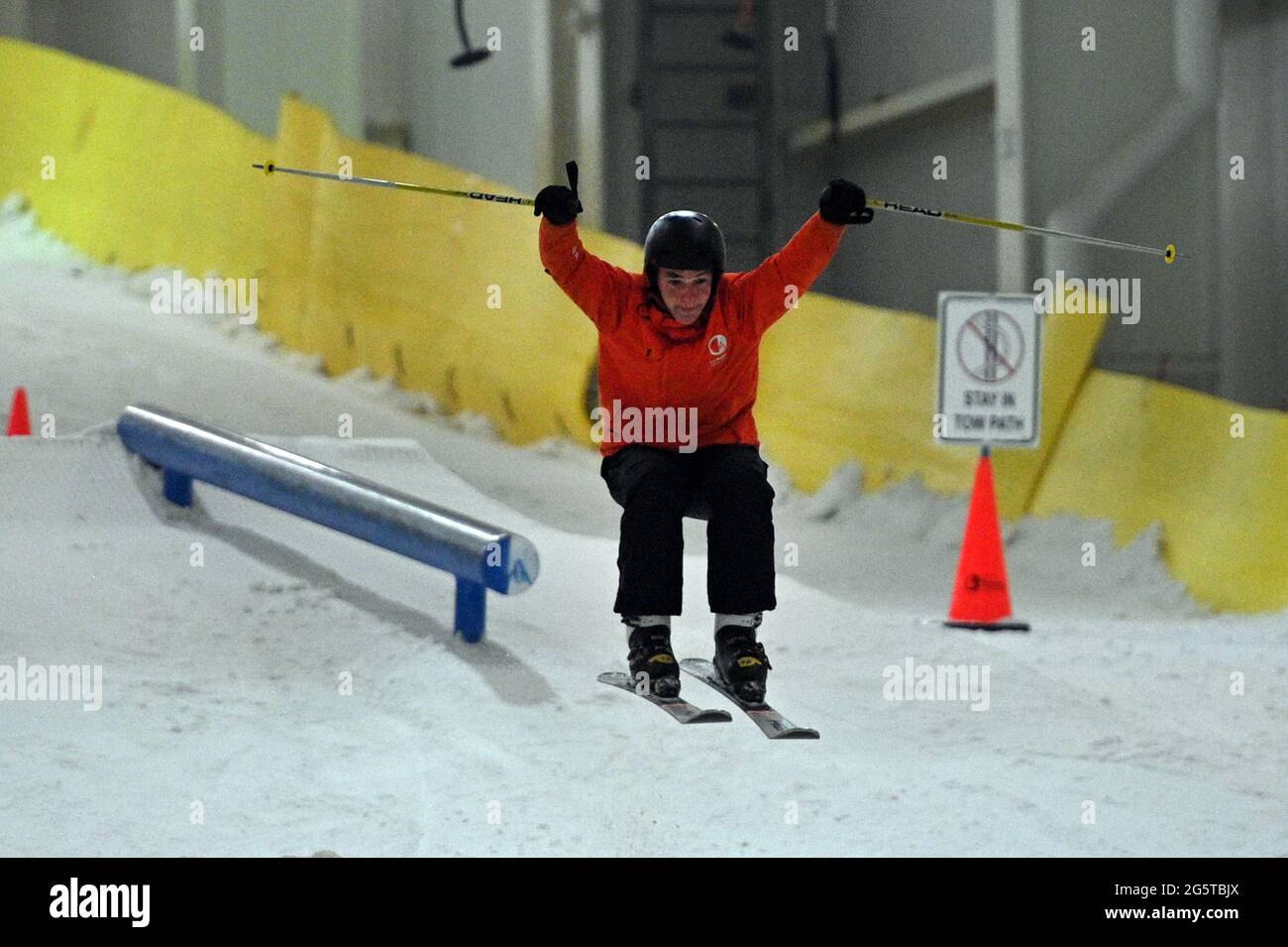 A skier takes a jump at “Big Snow” indoor ski park, at the American ...