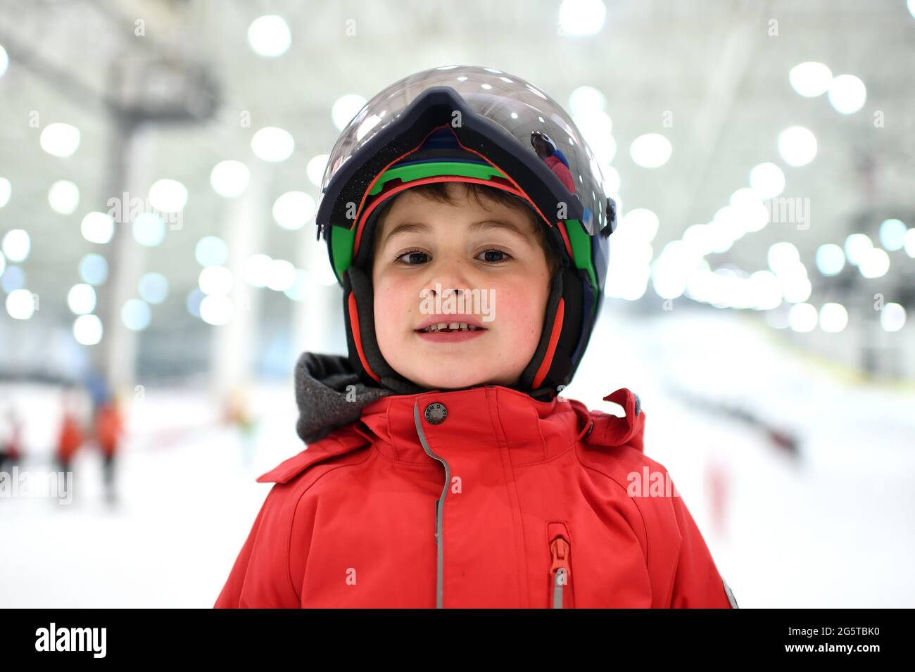 East Rutherford, USA. 29th June, 2021. Philp Coppet, 6, wears a ski ...