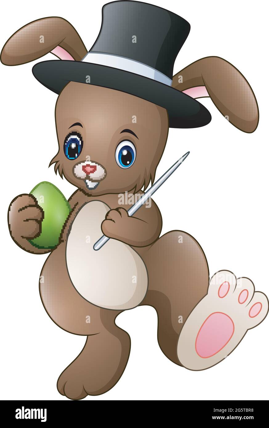 Cartoon rabbit magician wearing a hat with holding magic wand and egg ...