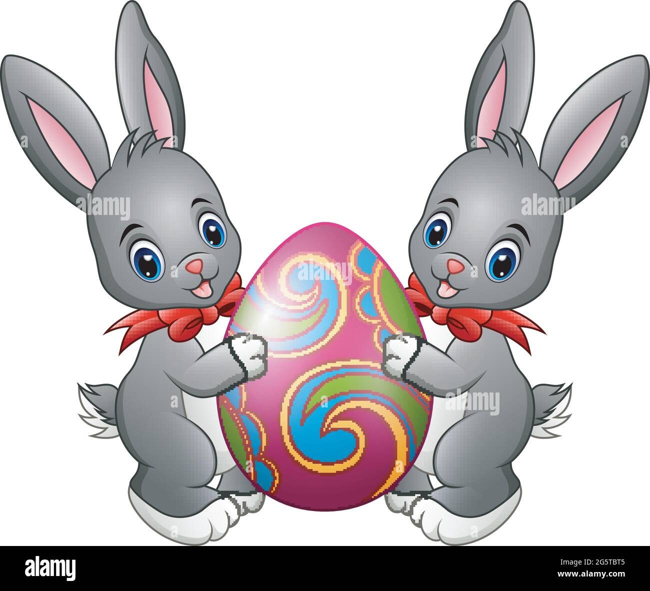 Two cute rabbits holding Easter Egg on a white background Stock Vector ...