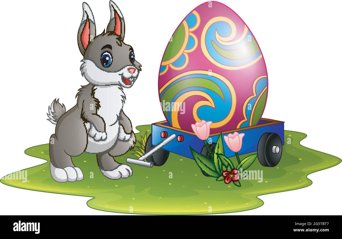 Cute easter bunny with large eggs painted on a cart Stock Vector Image ...