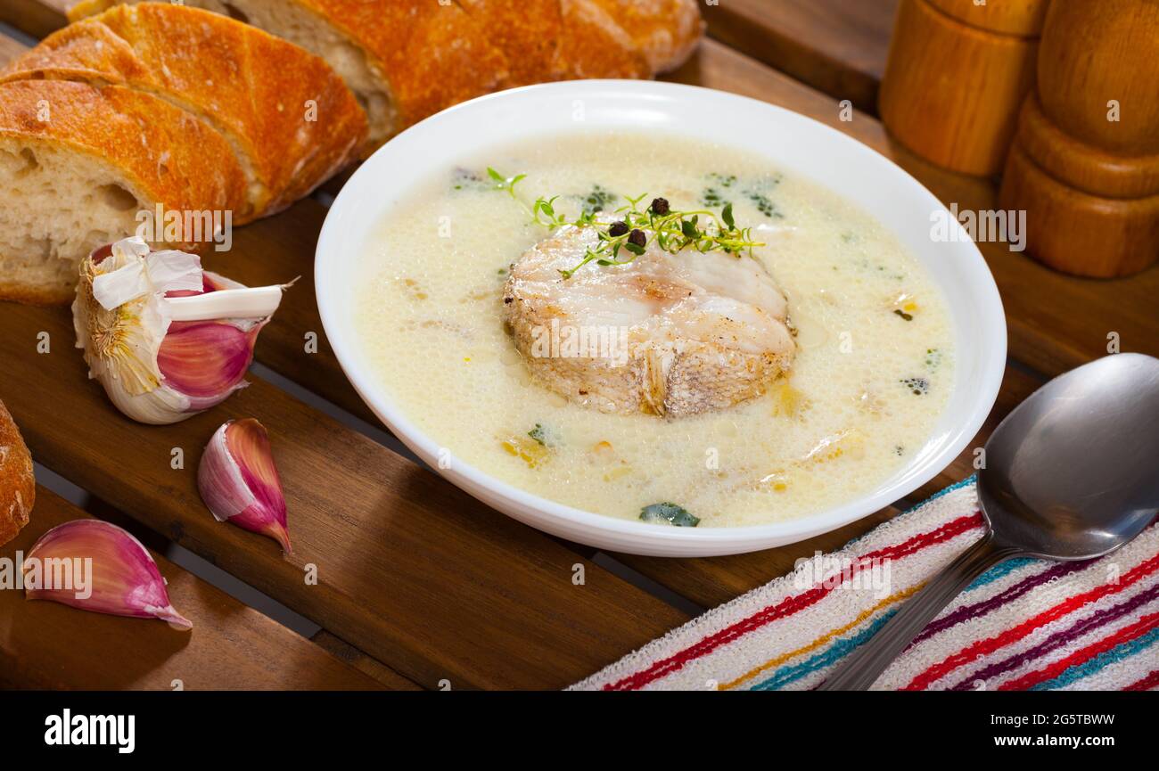 Delicious pollock chowder Stock Photo - Alamy