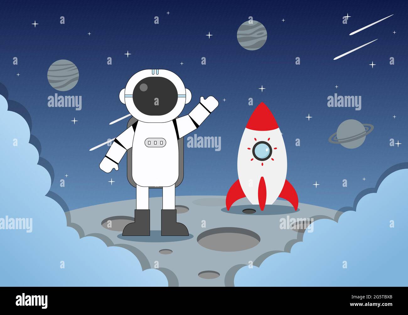 Astronaut With Rocket Background Illustration For Explore In Outer ...