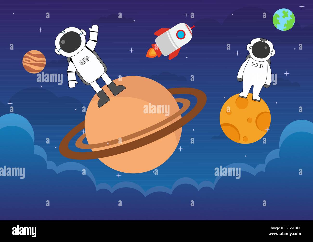 Astronaut With Rocket Background Illustration For Explore In Outer ...