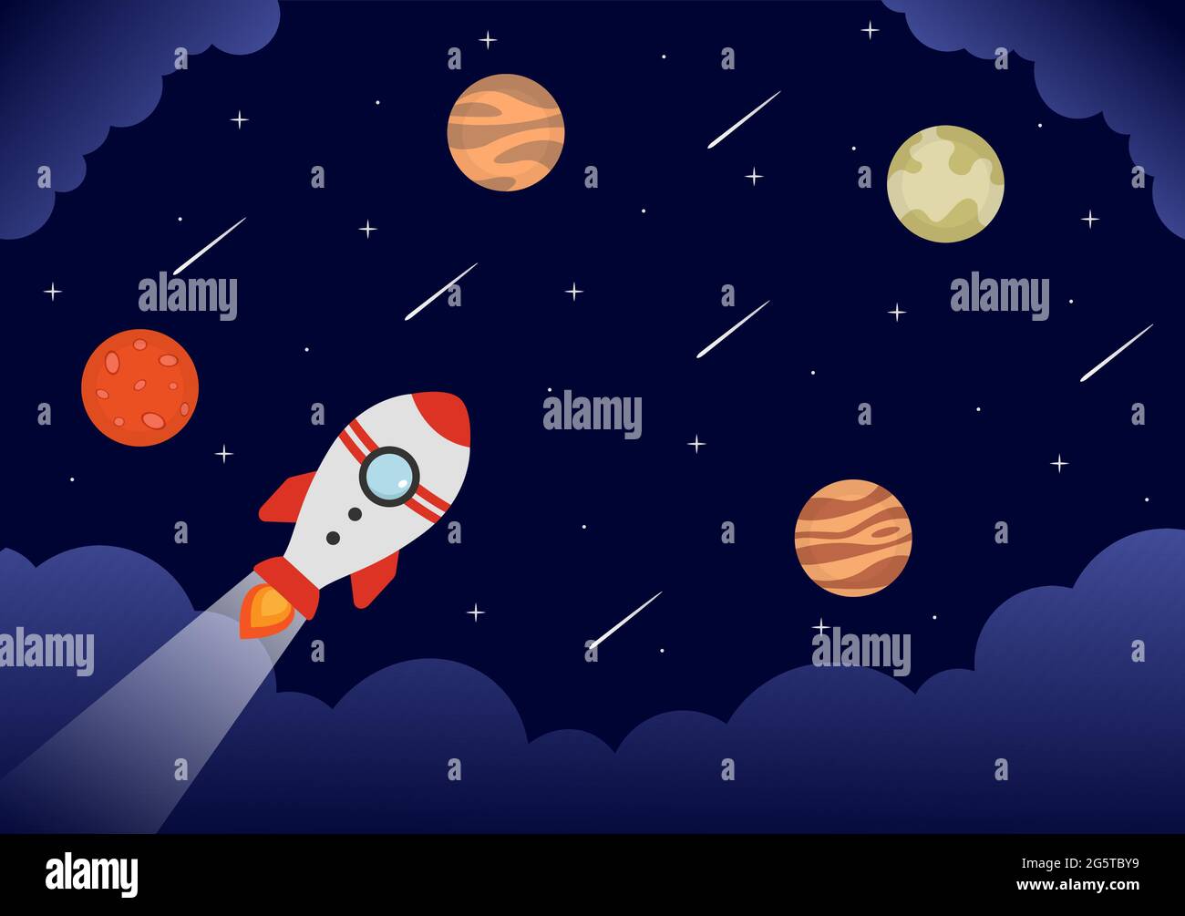 Astronaut With Rocket Background Illustration For Explore In Outer ...