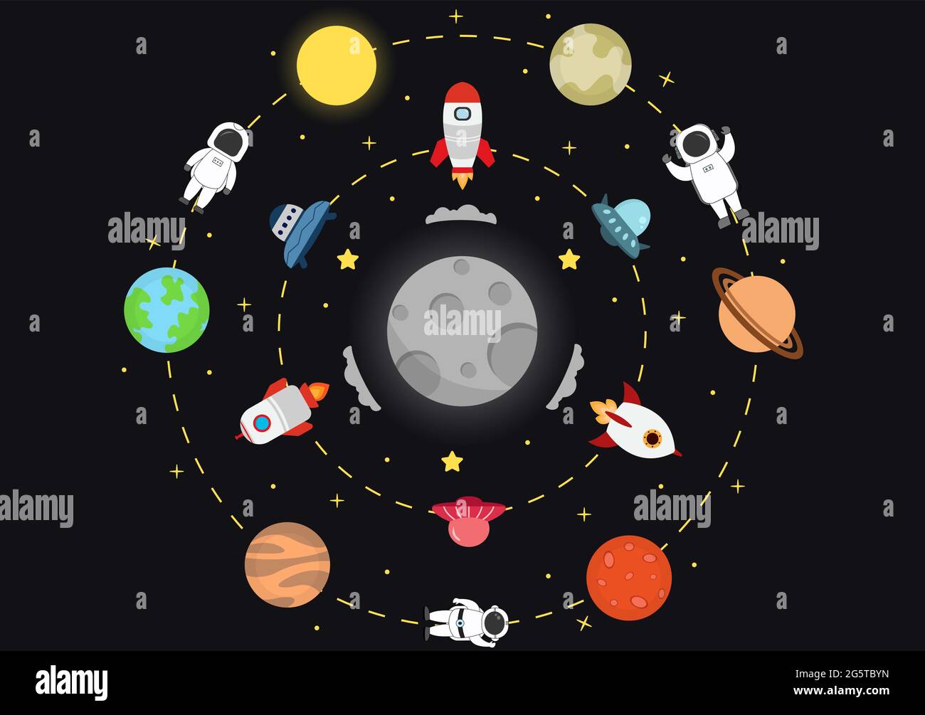 Astronaut With Rocket Background Illustration For Explore In Outer ...