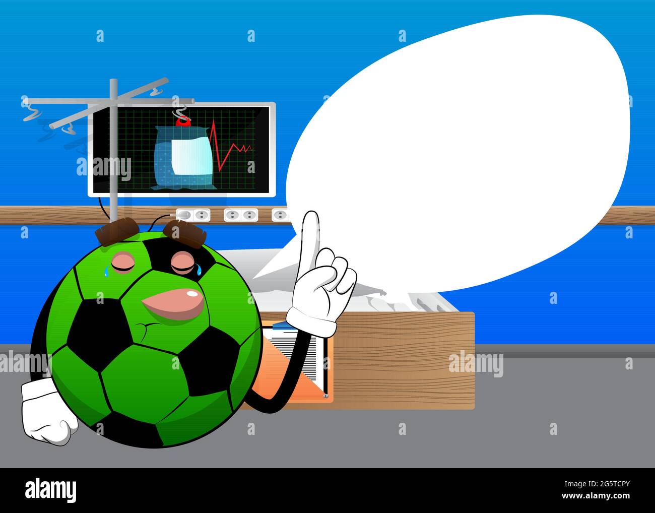 Soccer ball making a point. Traditional football ball as a cartoon ...