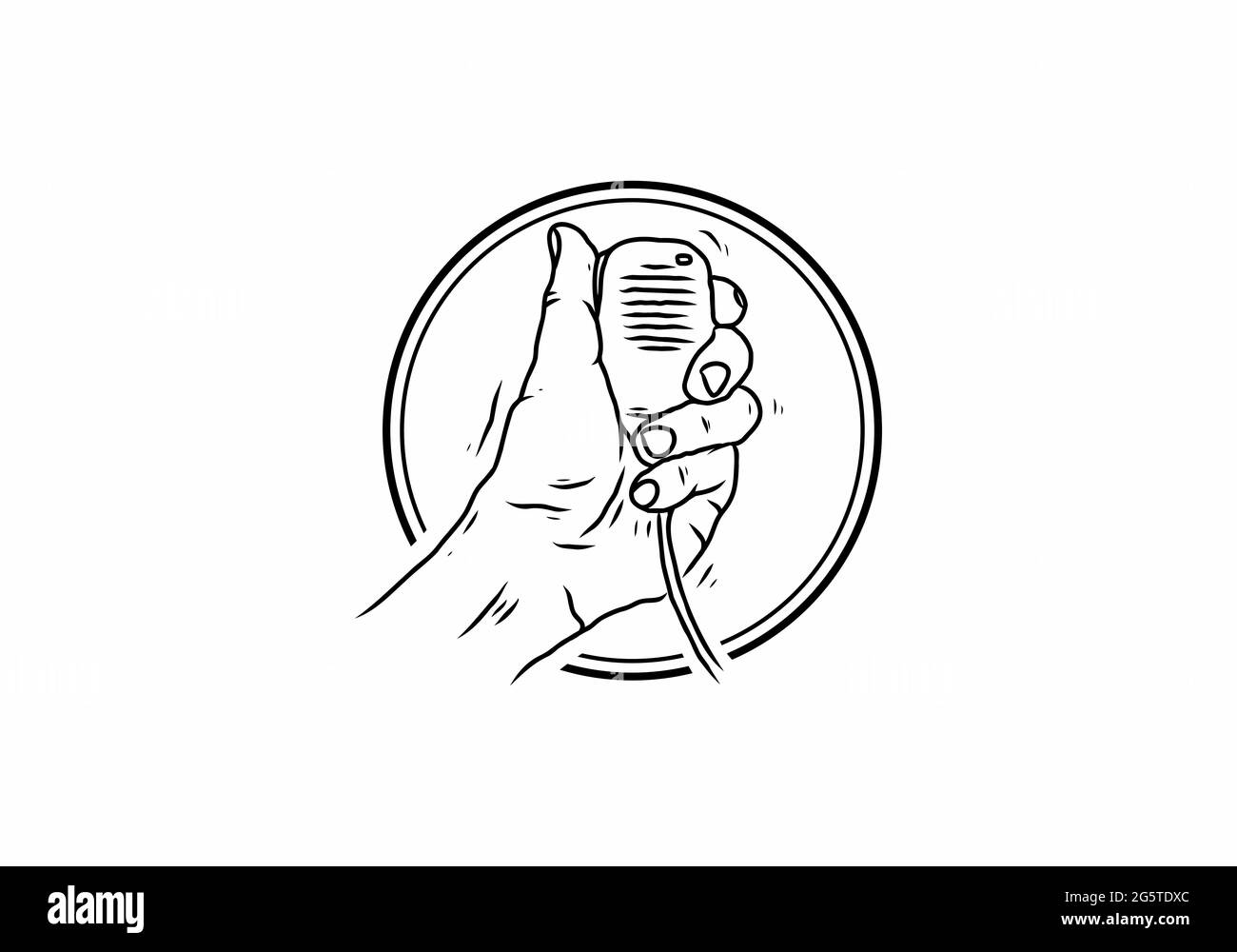 Black line art illustration drawing of hand holding radio microphone ...