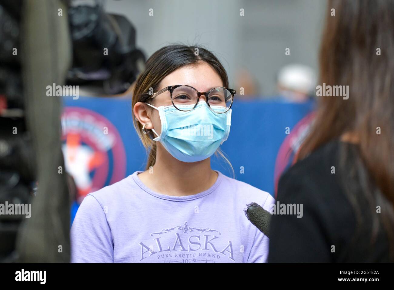 Houston, Texas USA. 29th June, 2021. MARIAH TORRES (17) is interviewed ...
