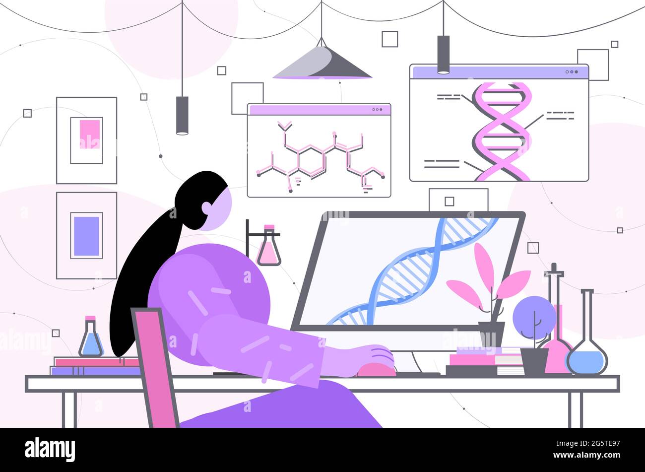 scientist analyzing DNA structure on laptop researcher making ...