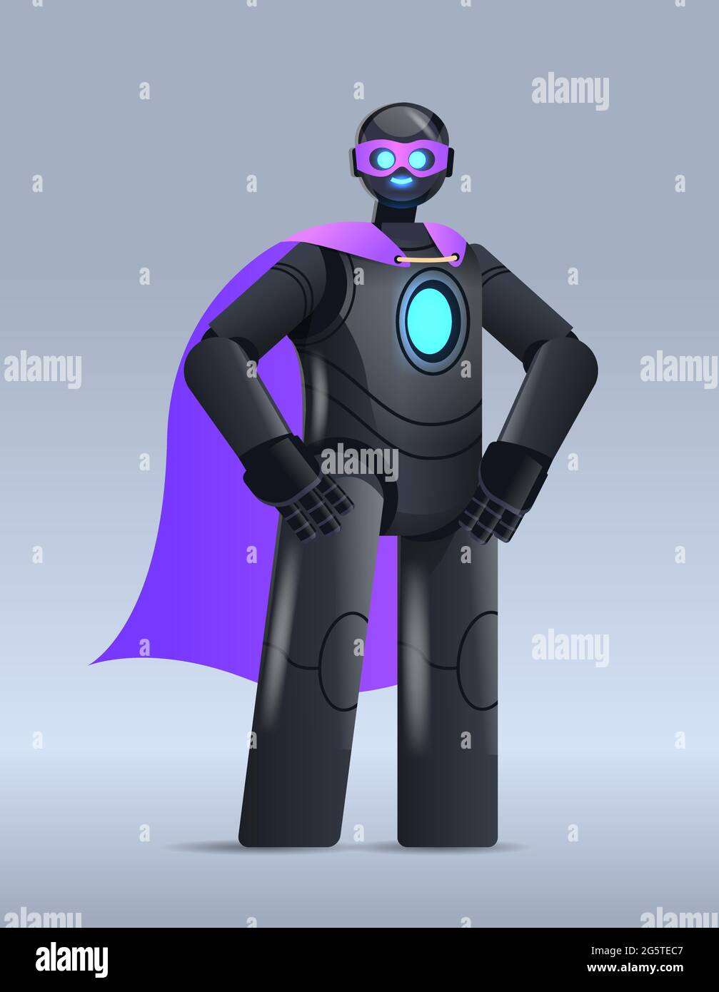 black robot wearing super hero cloak artificial intelligence concept ...
