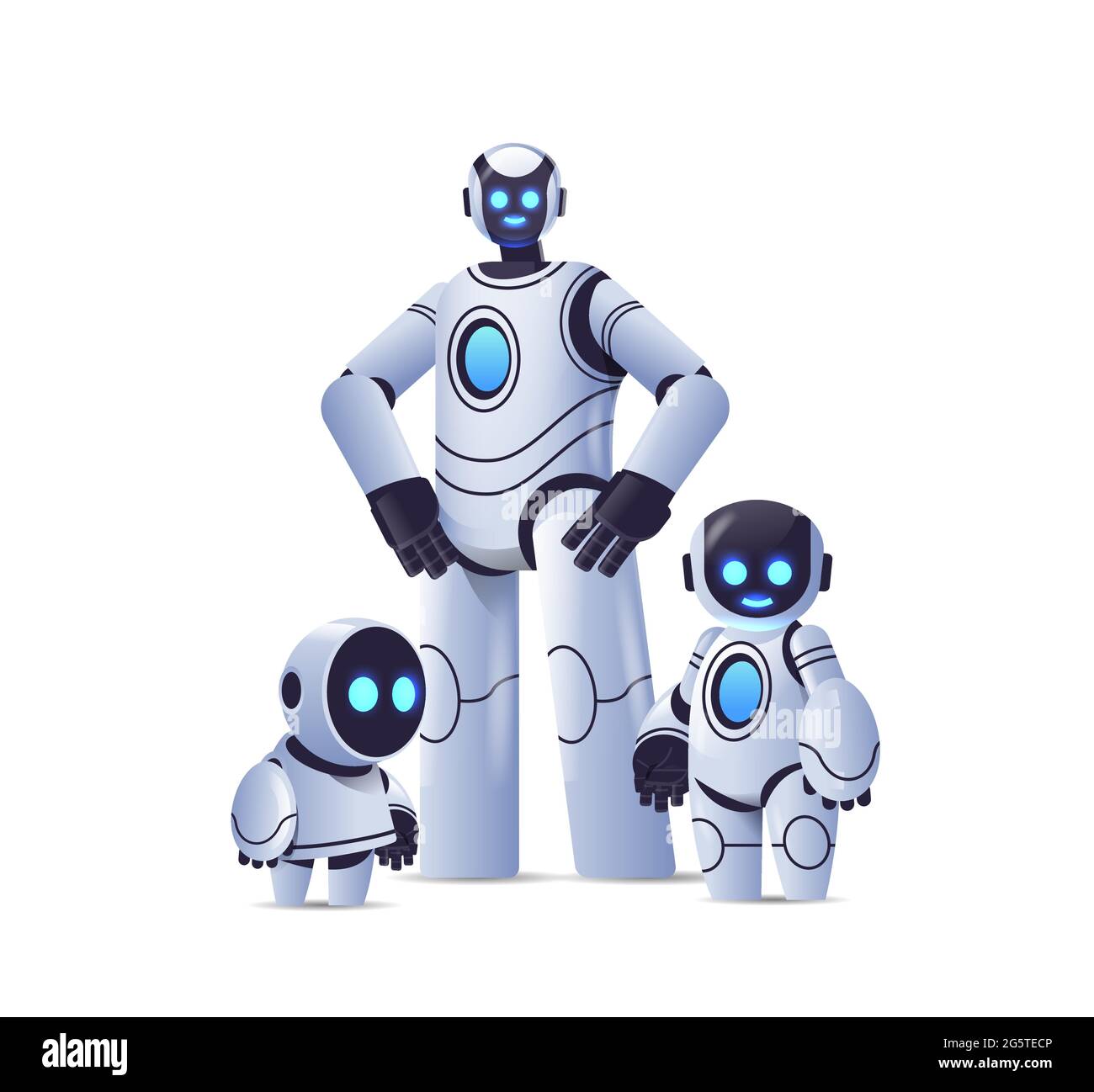cute robots team modern robotic characters standing together artificial intelligence technology ...