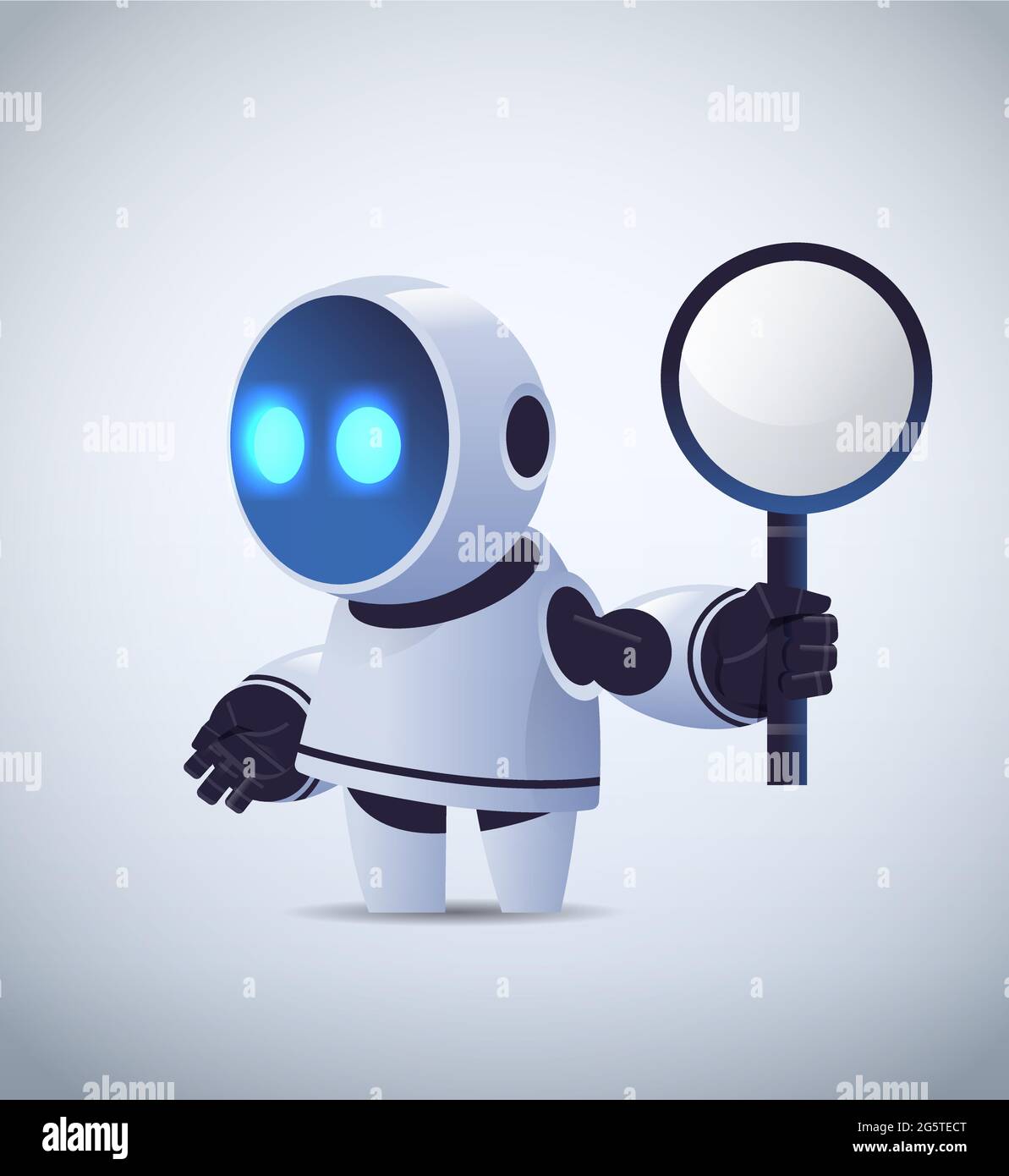 cute robot holding magnifying glass data search artificial intelligence ...