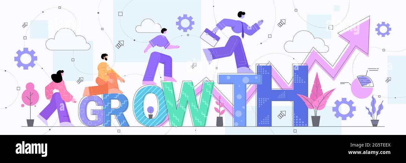 businesspeople running arrow graph up financial growth business success ...