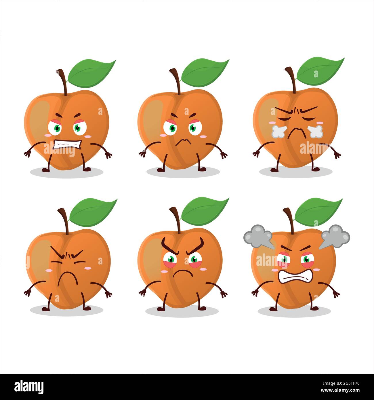 Peach cartoon character with various angry expressions. Vector ...