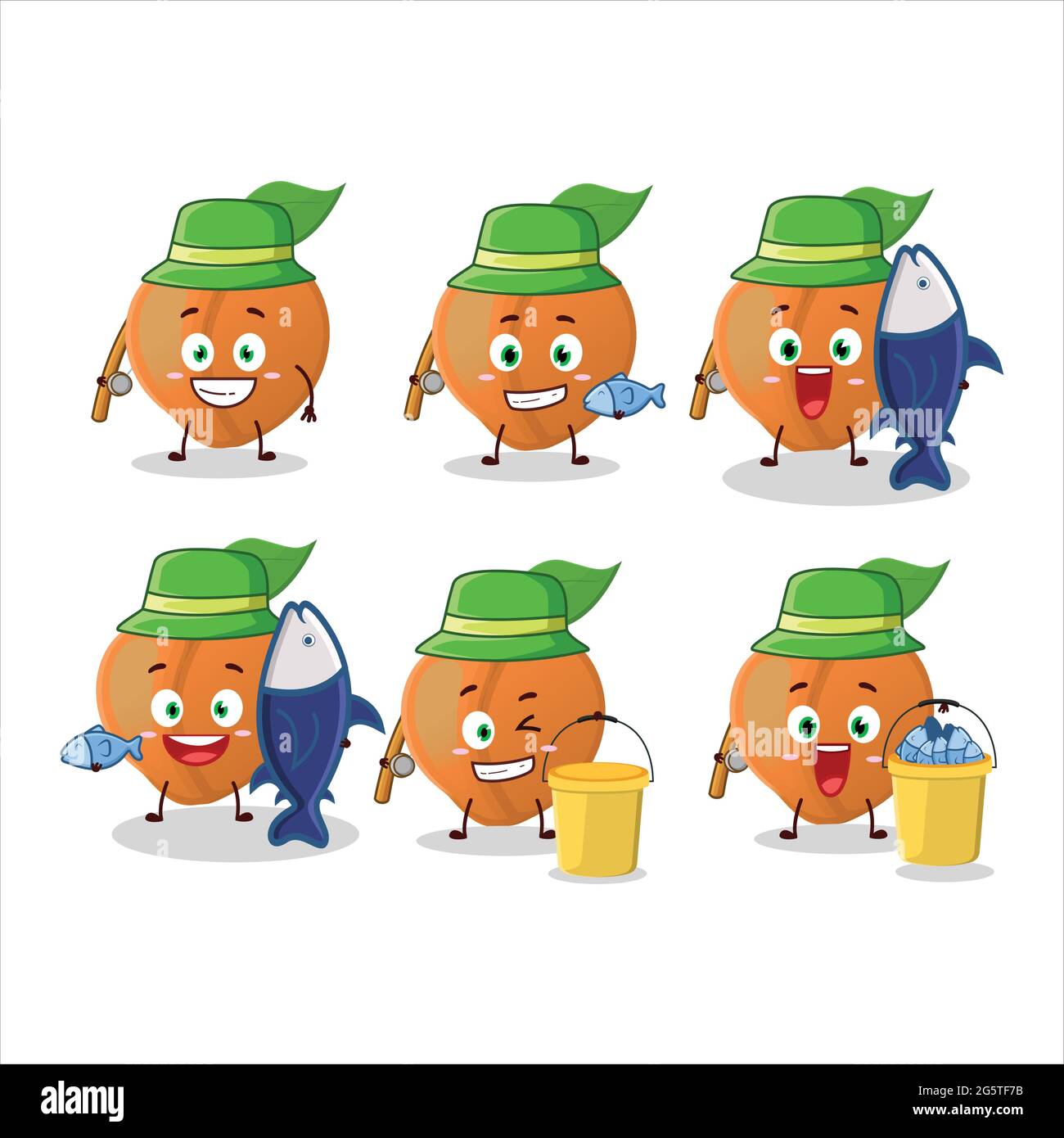 A fisherman peach cartoon picture catch a big fish. Vector illustration ...