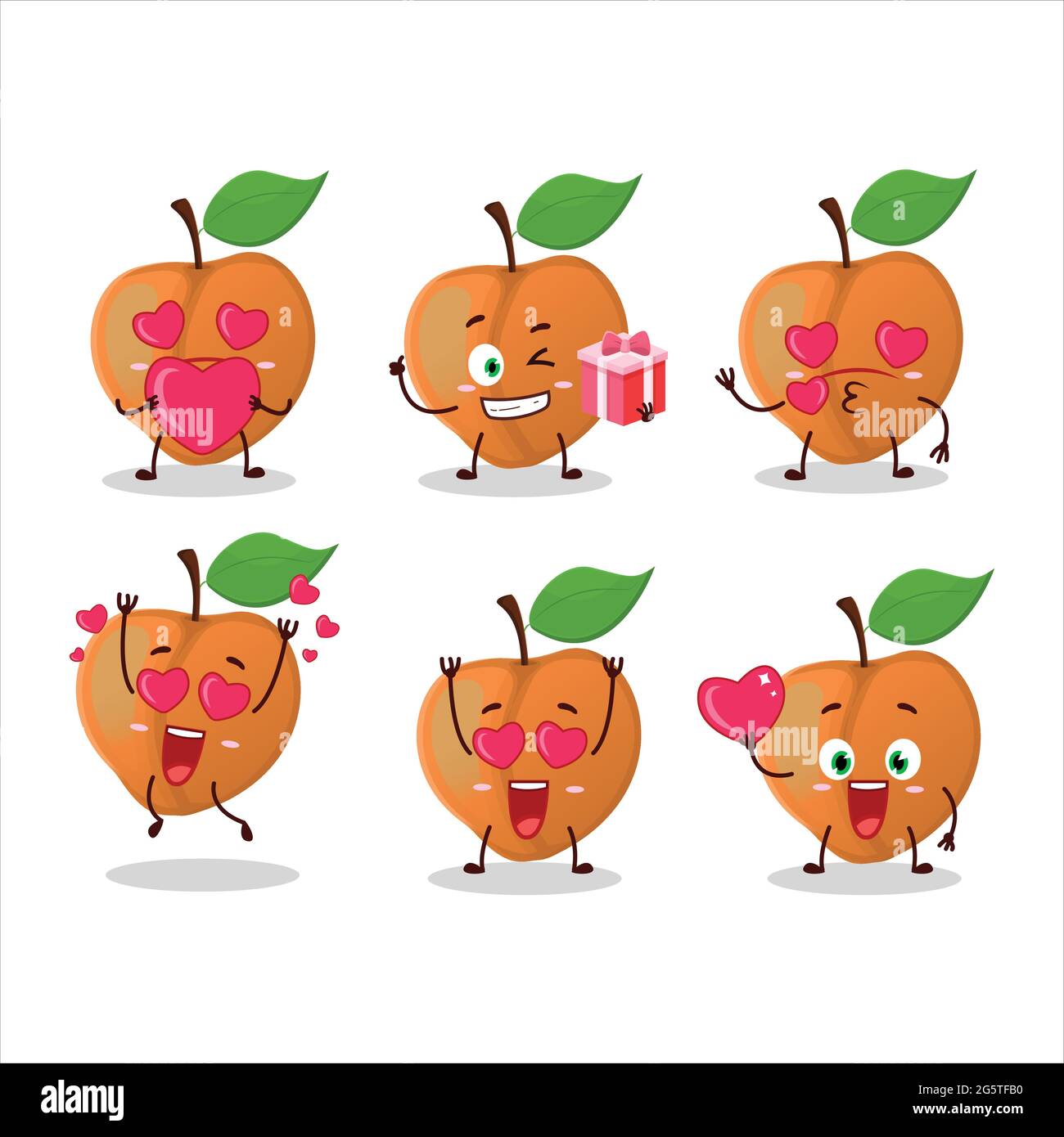 Peach cartoon character with love cute emoticon. Vector illustration ...