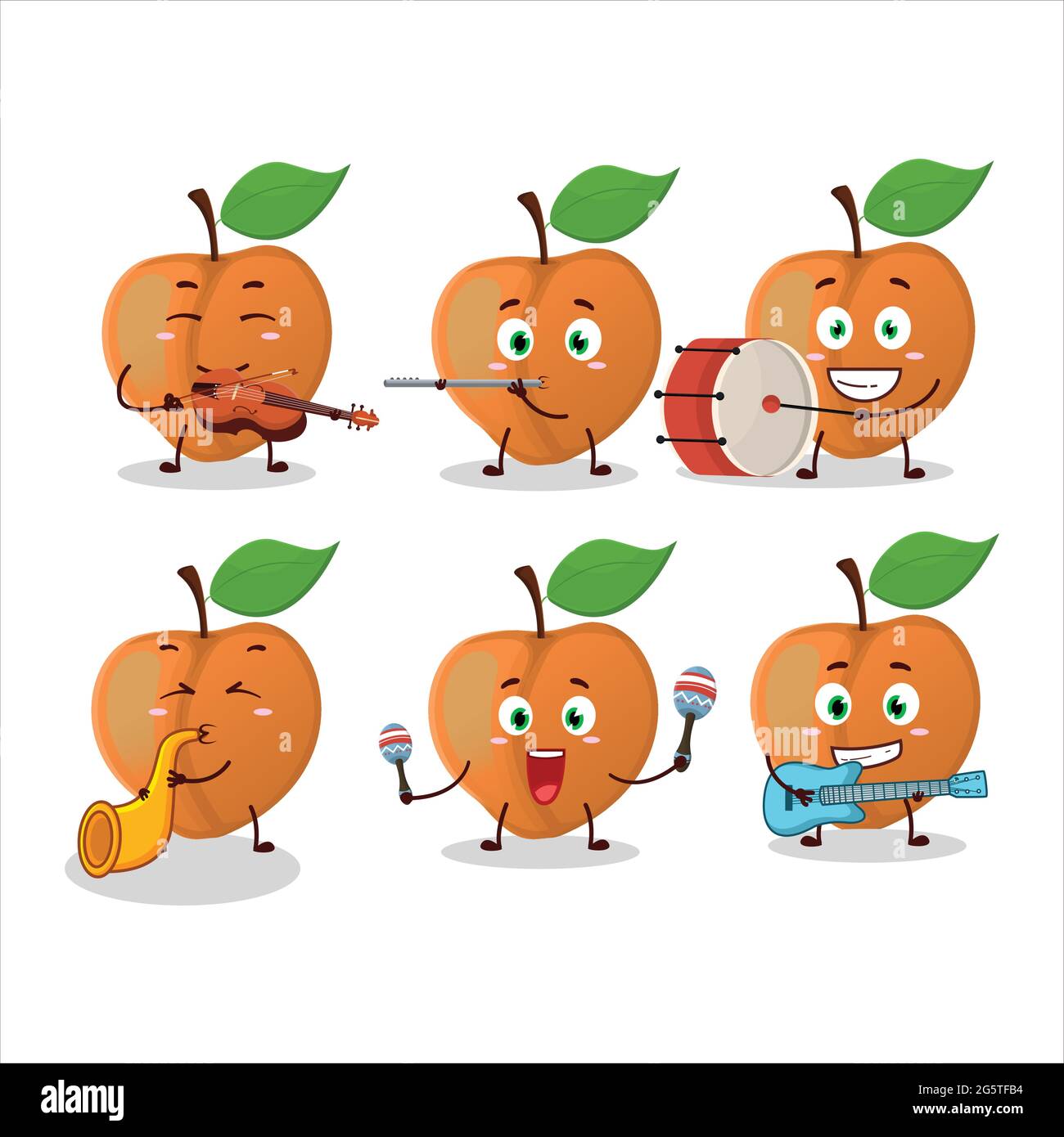 Cartoon character of peach playing some musical instruments. Vector ...