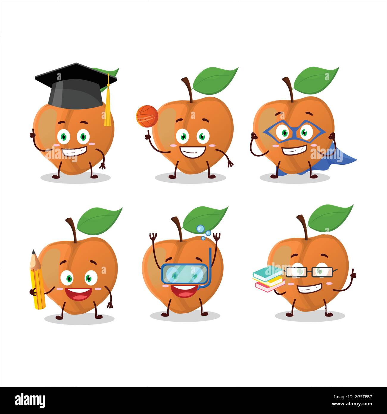 School student of peach cartoon character with various expressions ...