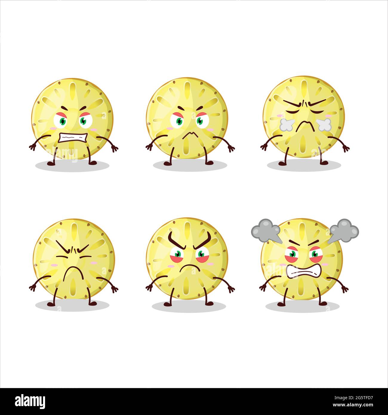 Slice circle of pineapple cartoon character with various angry ...