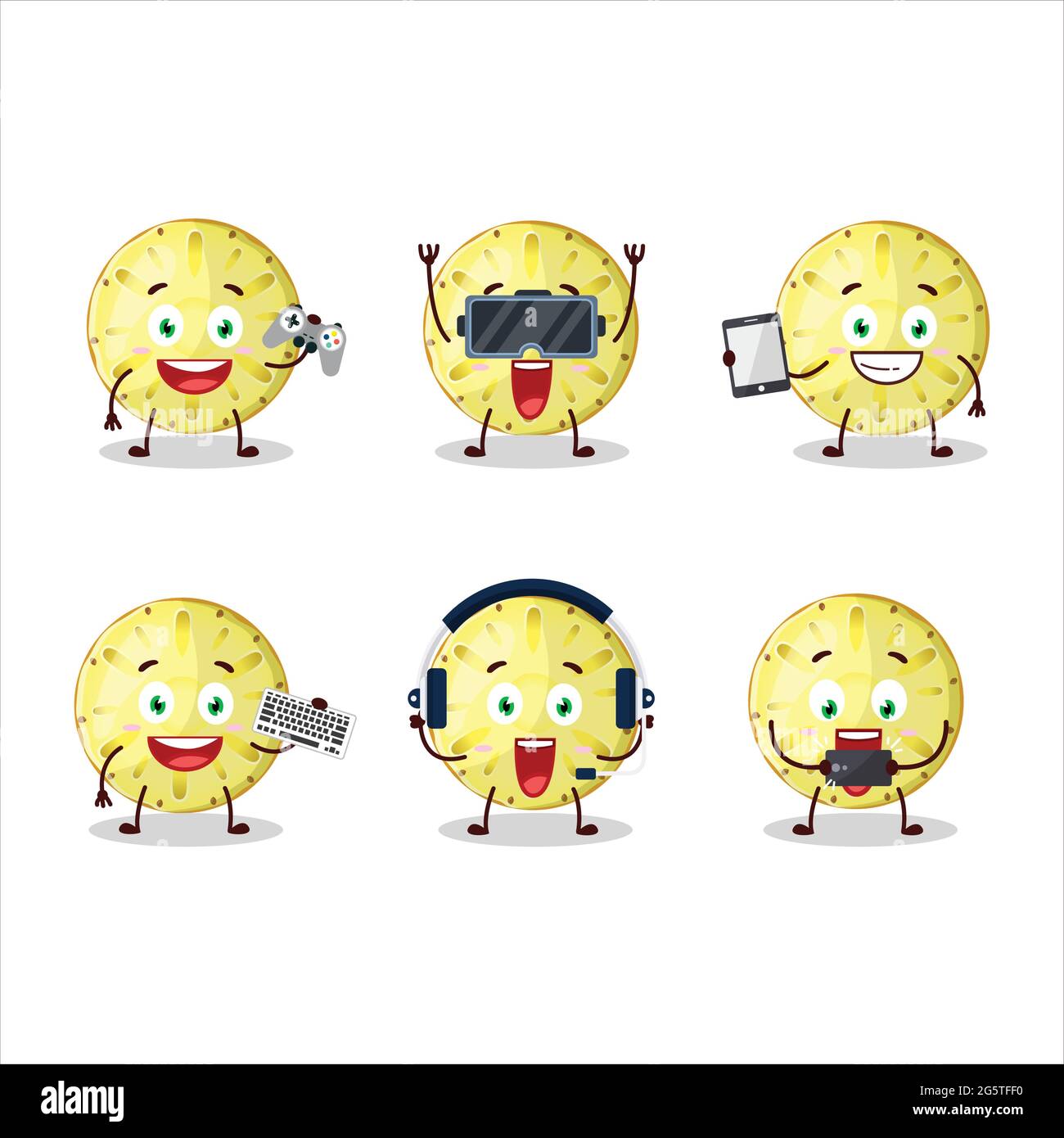 Slice circle of pineapple cartoon character are playing games with ...