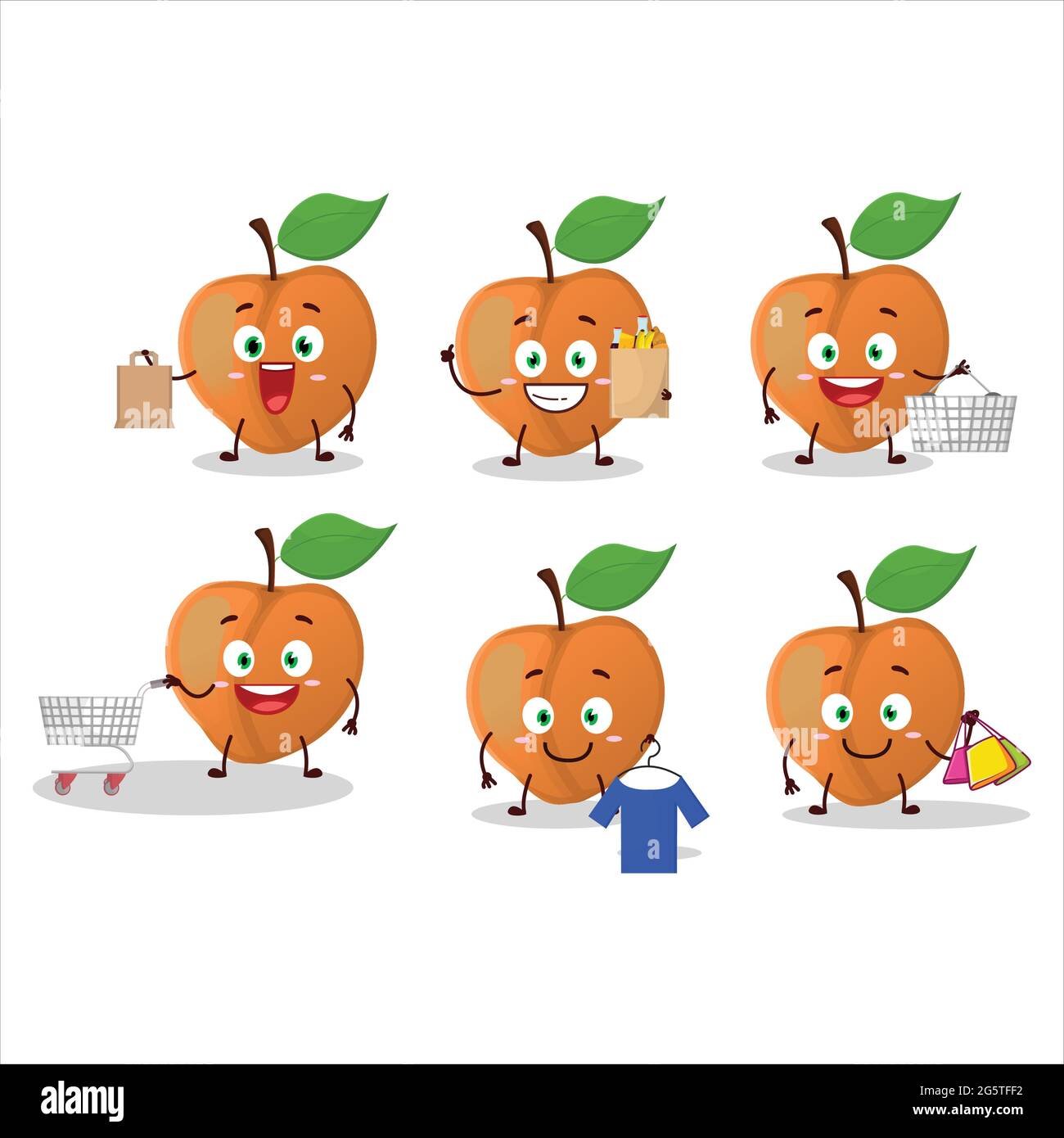 A Rich peach mascot design style going shopping. Vector illustration ...
