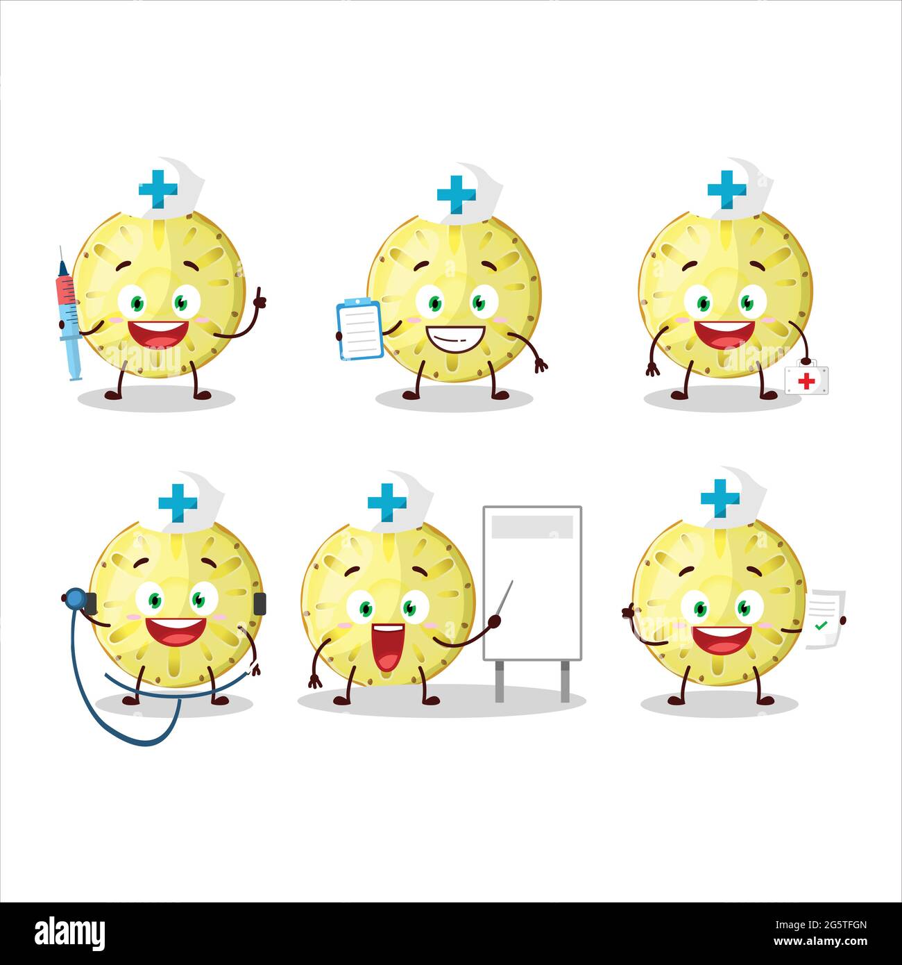 Doctor profession emoticon with slice circle of pineapple cartoon ...