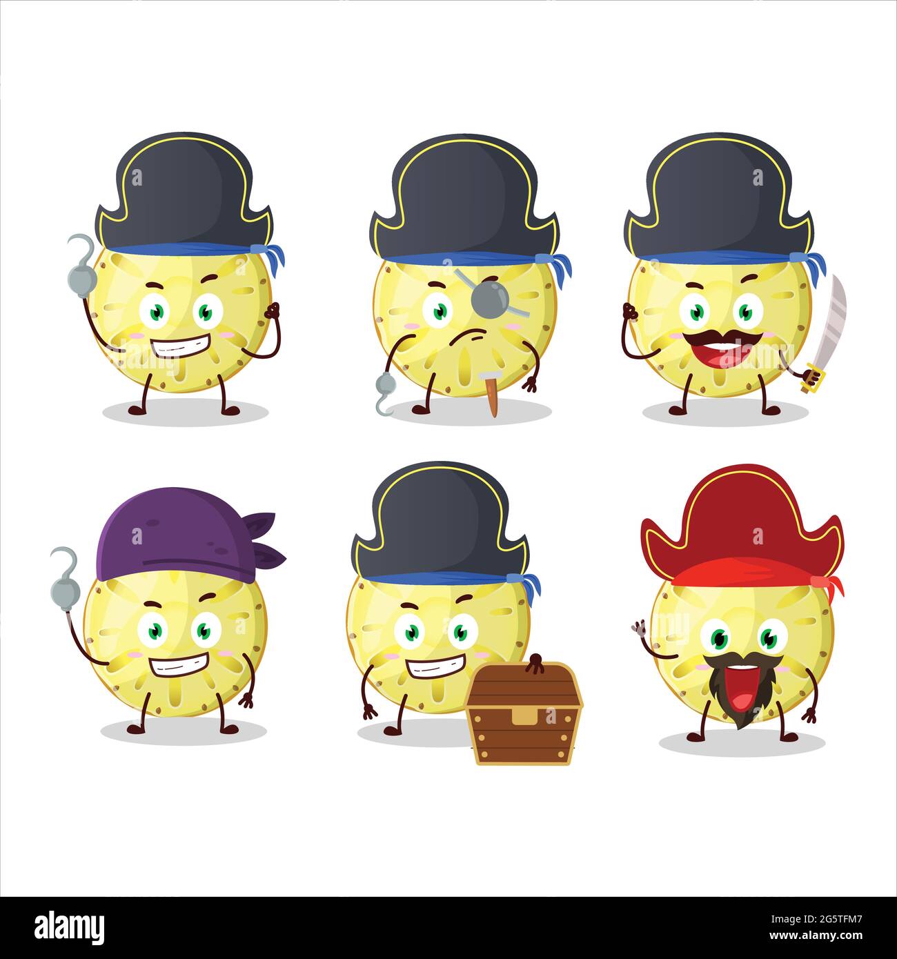 Cartoon character of slice circle of pineapple with various pirates ...