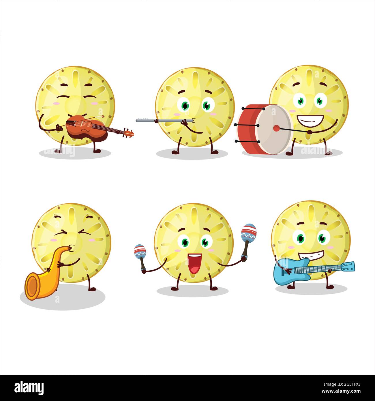 Cartoon character of slice circle of pineapple playing some musical ...