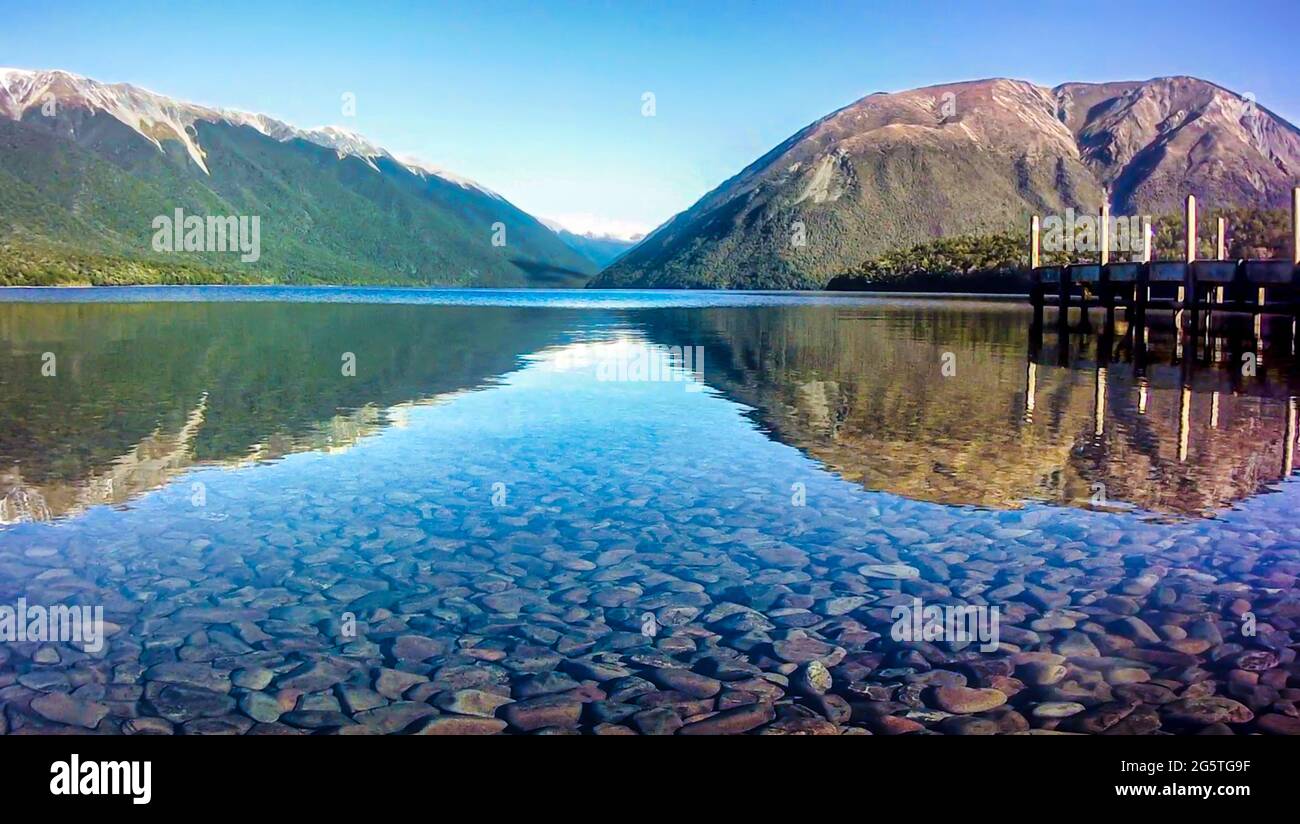 low perspective view of the stones and rocks under the surface at Lake ...