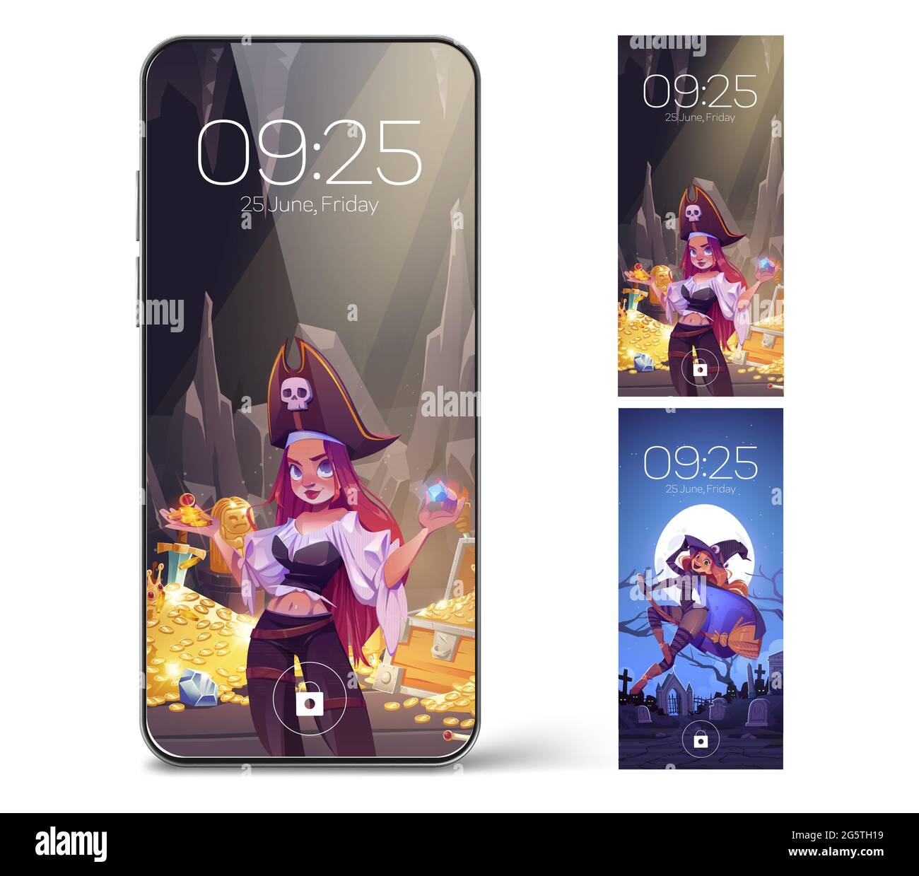 Smartphone lock screen with aurora borealis. Mobile phone onboard page ...