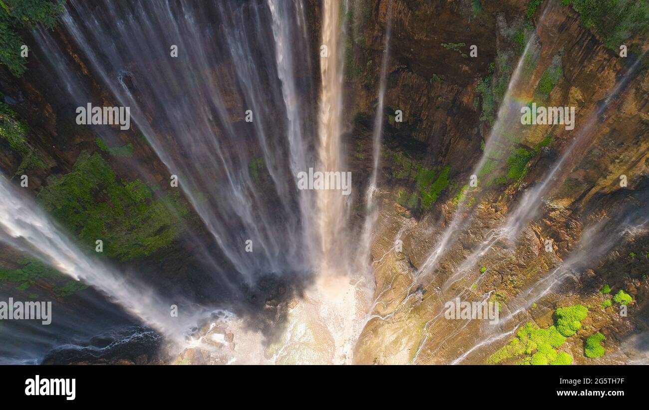 aerial view waterfall coban sewu in Java, indonesia. waterfall in ...