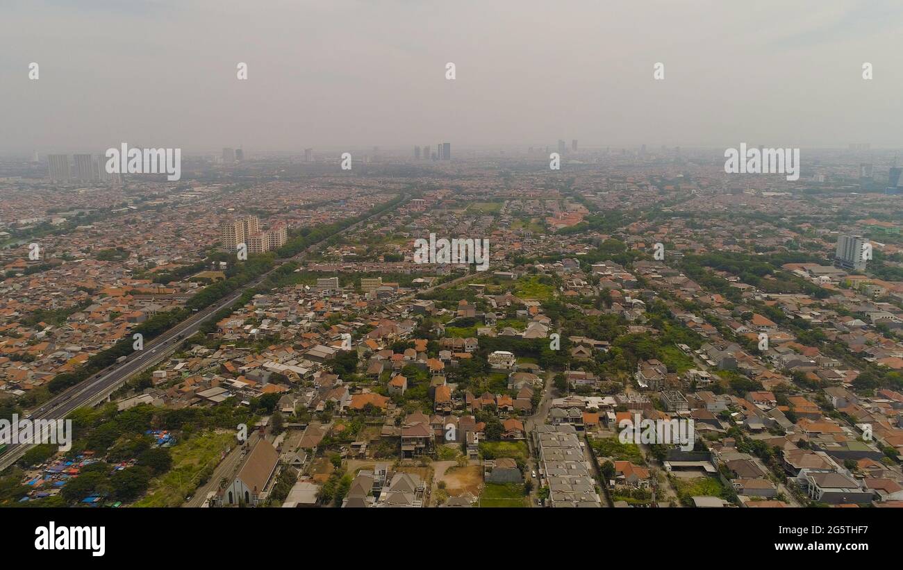 Aerial cityscape modern city Surabaya with skyscrapers, buildings and ...