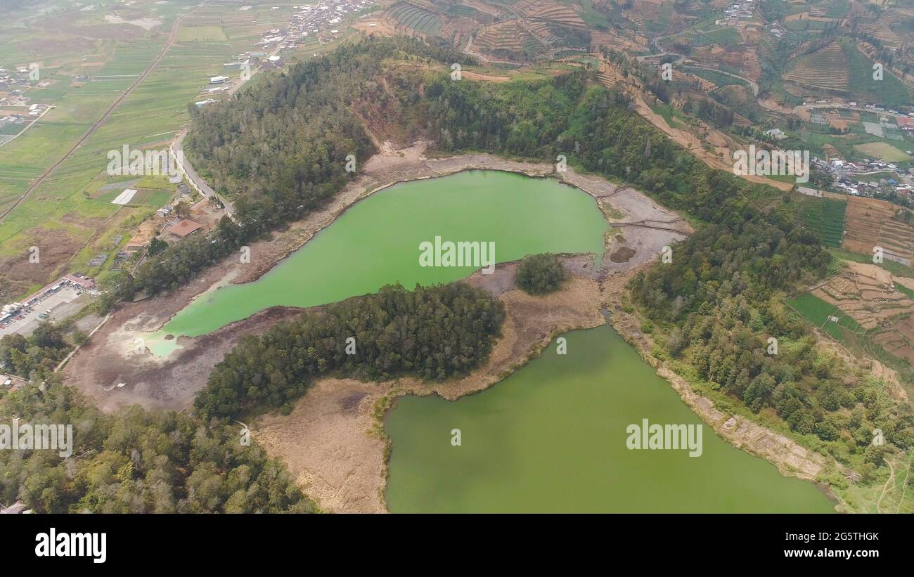volcanic sulfur lake telaga warna in dieng plateau, java Indonesia ...