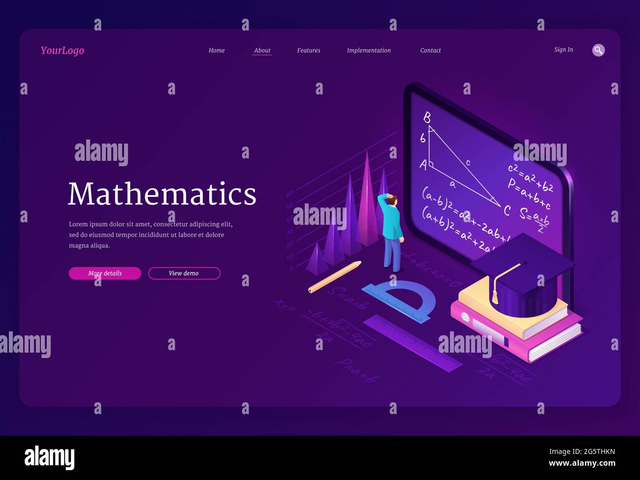 Mathematics isometric landing page. Math science education digital ...