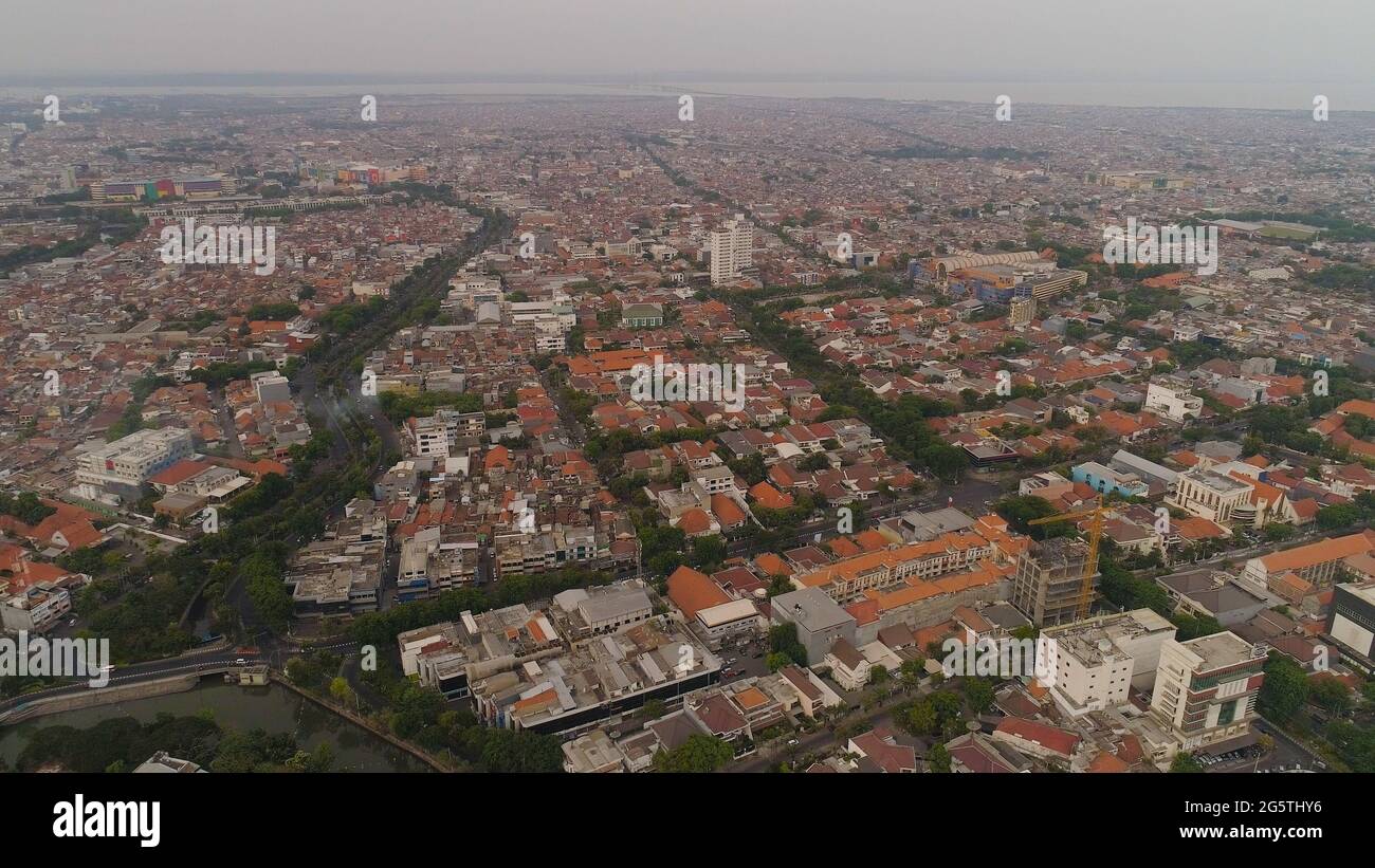 Aerial cityscape modern city Surabaya with skyscrapers, buildings and ...