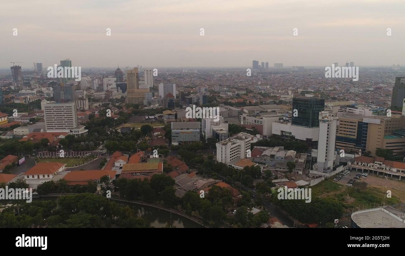 Aerial cityscape modern city Surabaya with skyscrapers, buildings and ...