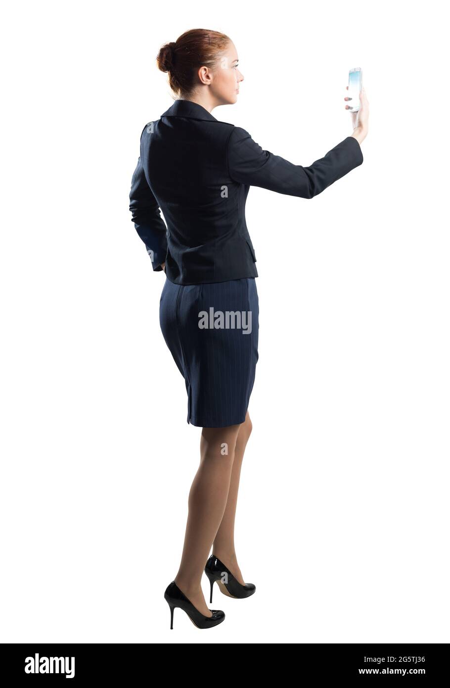 Phone selfie portrait woman Cut Out Stock Images & Pictures - Alamy