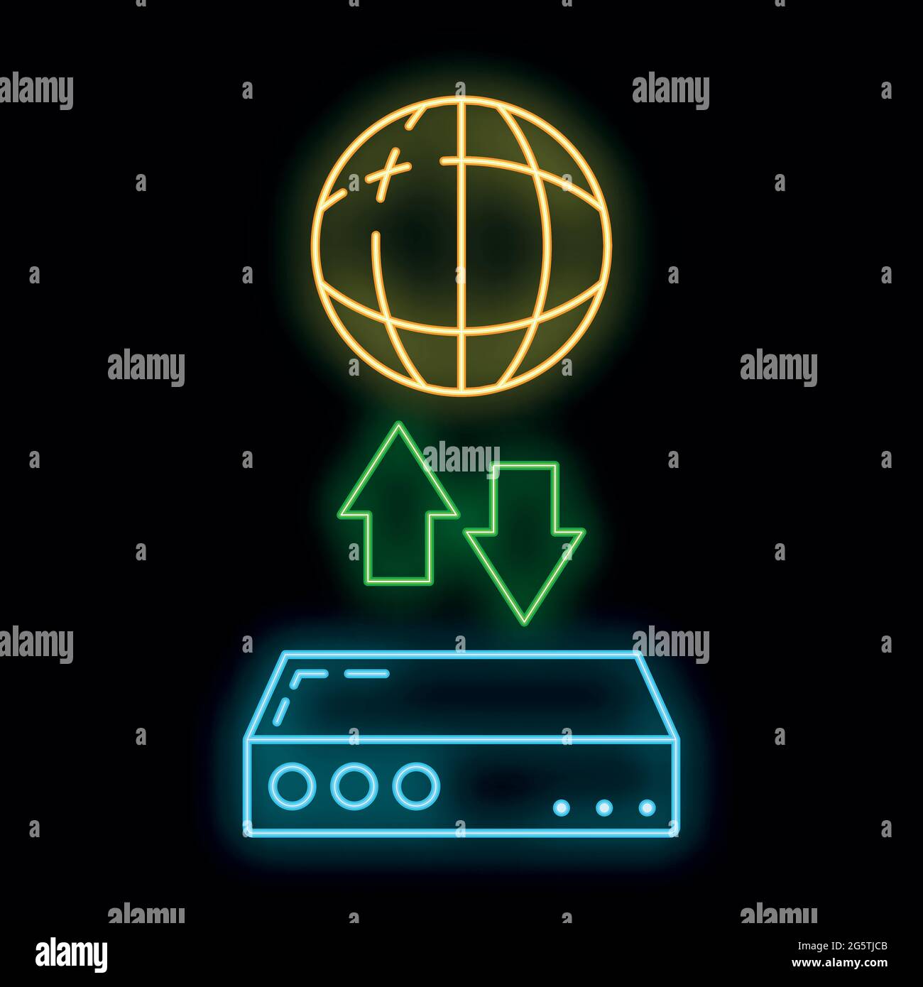 Remote computer server data cloud icon glow neon style, protect ...