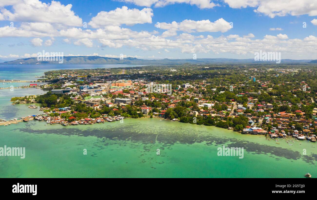 Aerial view of Tagbilaran city, located on the island of Bohol ...