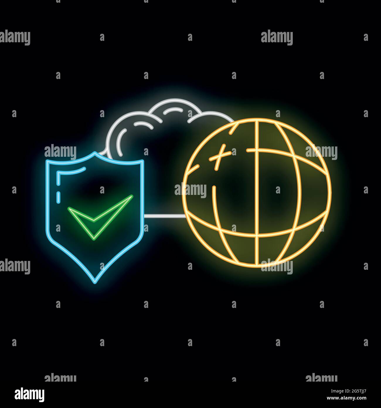 Data exchange cloud icon glow neon style, remote info storage, database ...