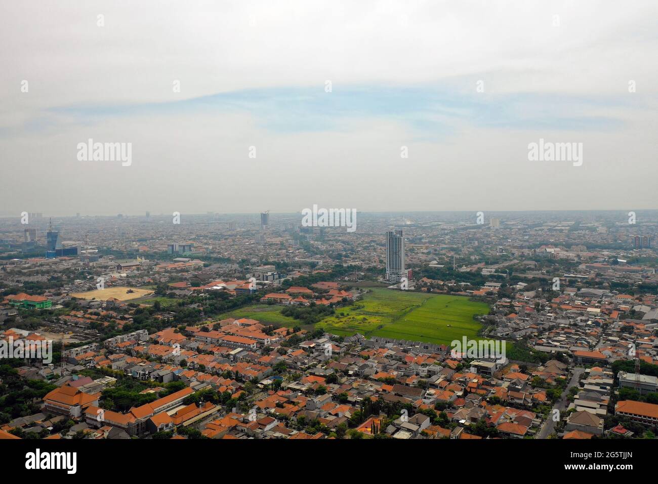 Aerial cityscape modern city Surabaya with skyscrapers, buildings and ...