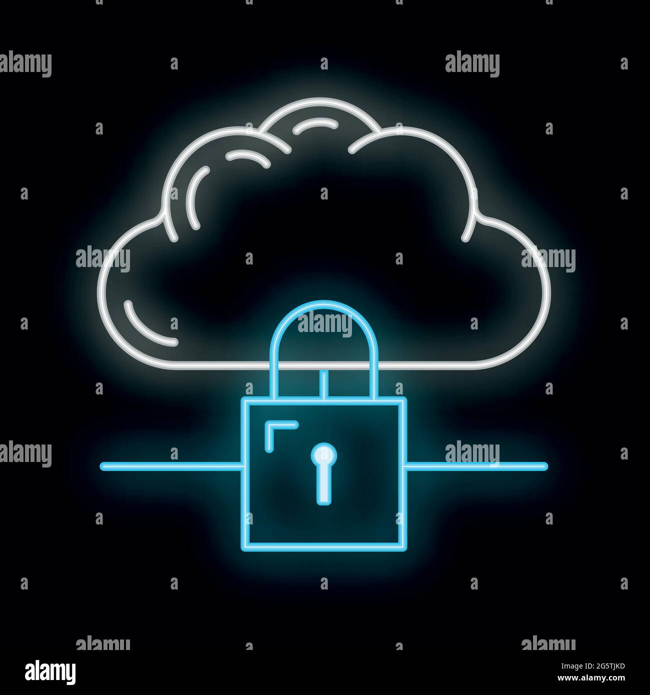 Data exchange cloud icon glow neon style, remote info storage, database ...